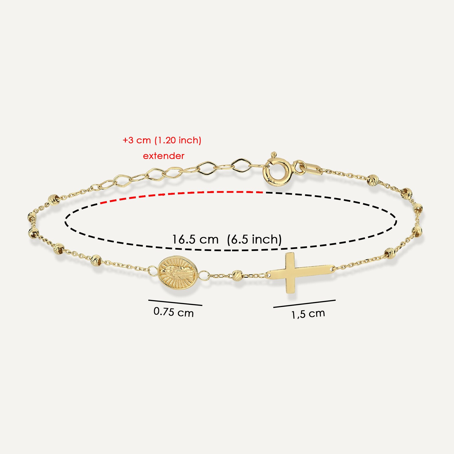 14K Solid Gold Cross Bracelet Rosary Bracelet for Women - Etsy