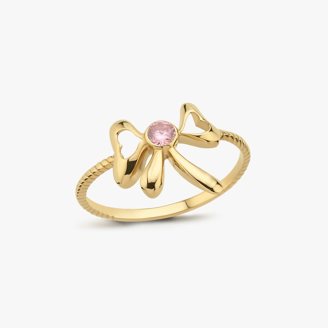 14K Solid Gold Bow Ring, Bow Jewelry, Bow Tie Ring, Gold Rings for ...