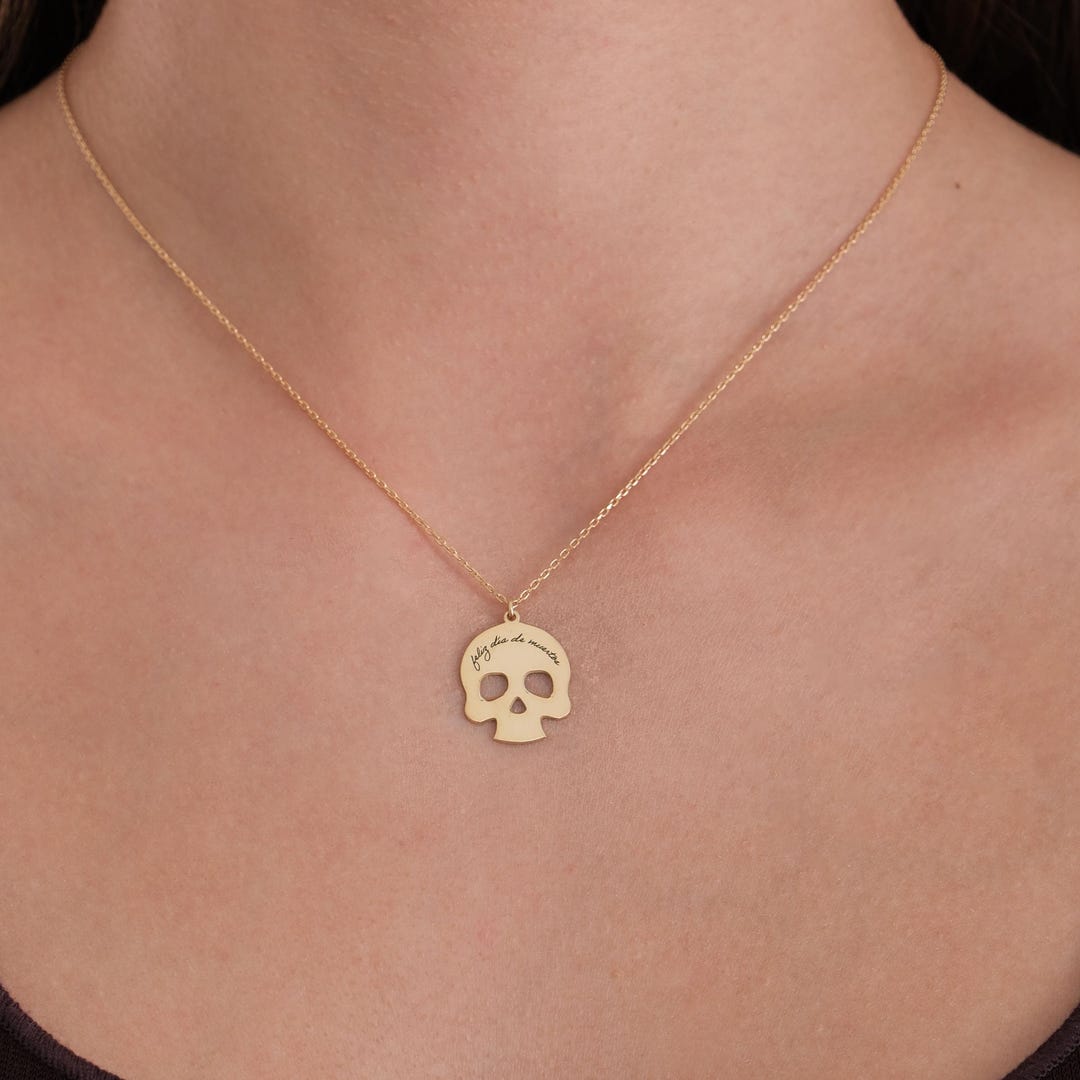 14K Solid Gold Dia De Los Muertos Necklace, Day of the Dead Necklace ...