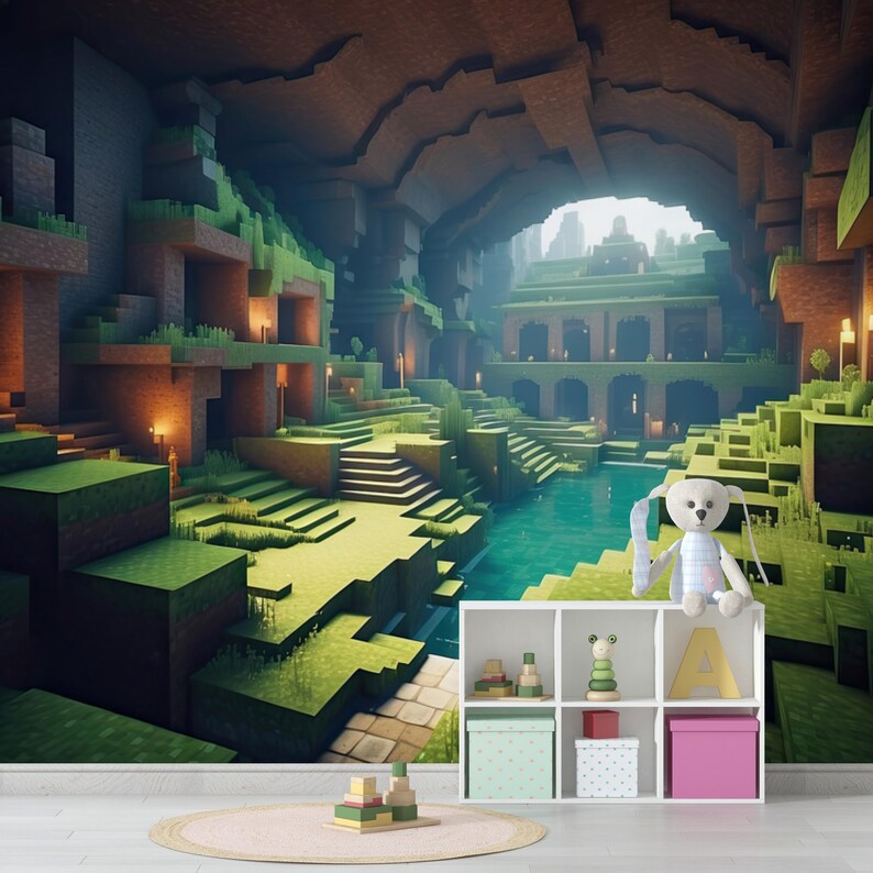 Peel and Stick Pixel Art Green Gaming Room Wall Mural - Etsy