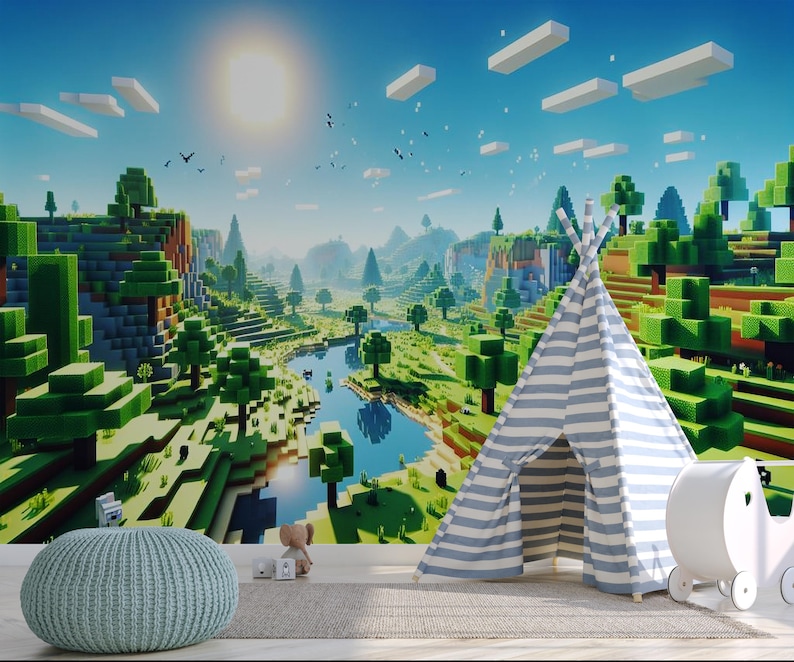 Minecraft Peel Stick Wallpaper Mural, Digital Printing, Wallpaper for Gamer - Etsy