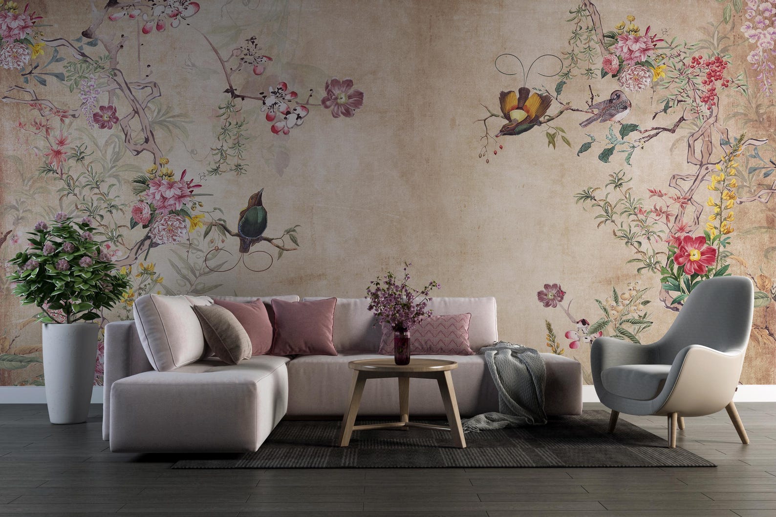 Vintage Tree Branch Mural Wallpaper: Colorful Floral Wall Decor - Etsy