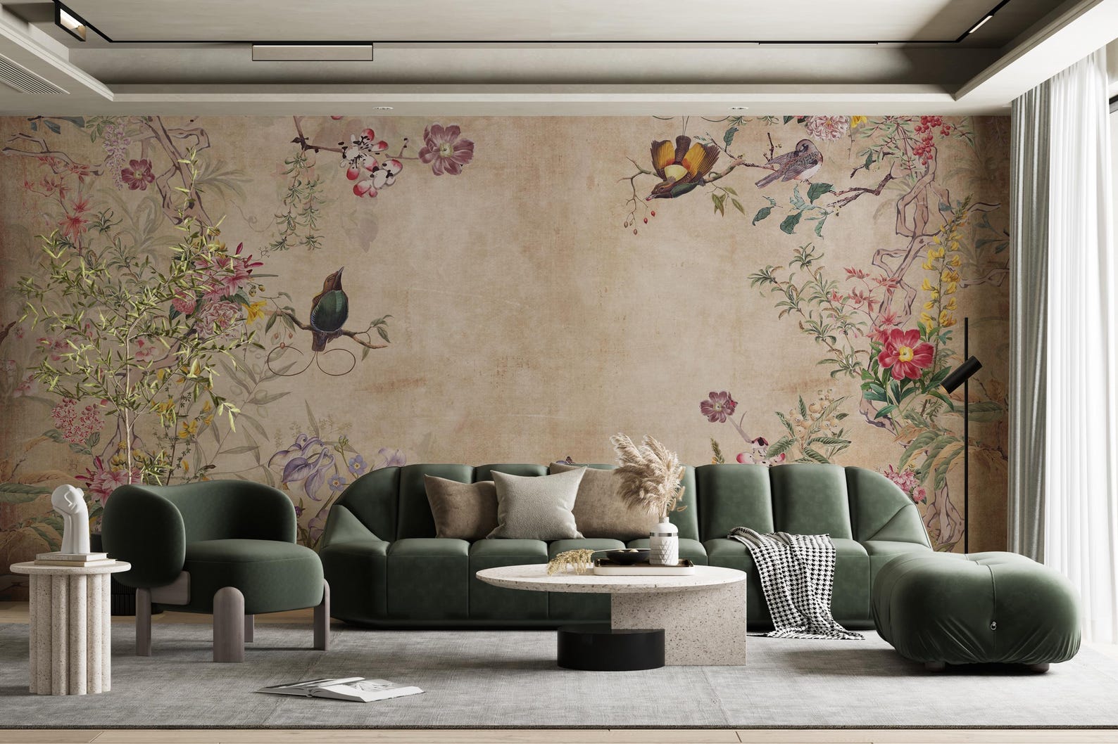 Vintage Tree Branch Mural Wallpaper: Colorful Floral Wall Decor - Etsy