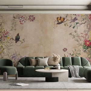 Vintage Tree Branch Mural Wallpaper: Colorful Floral Wall Decor - Etsy