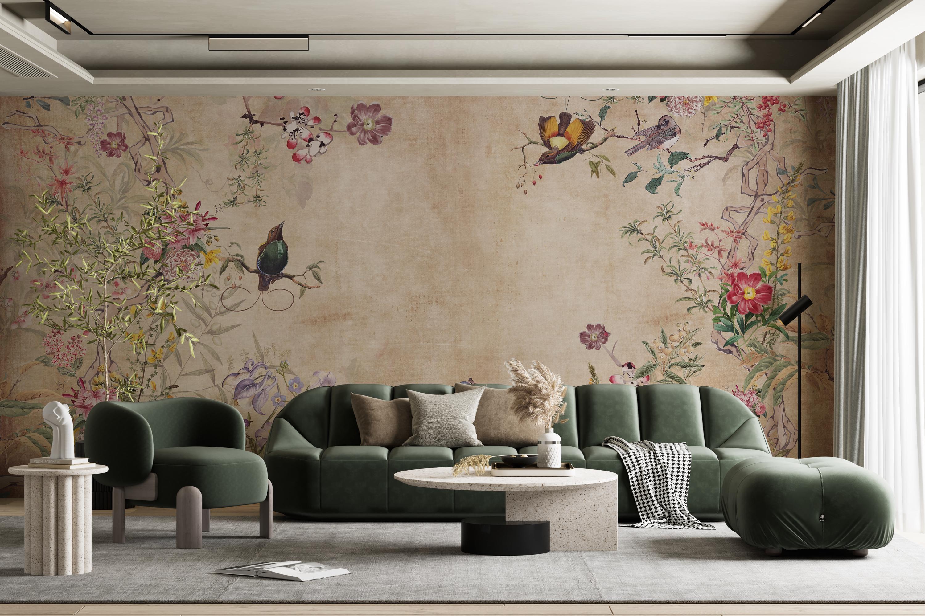 Vintage Tree Branch Mural Wallpaper: Colorful Floral Wall Decor - Etsy