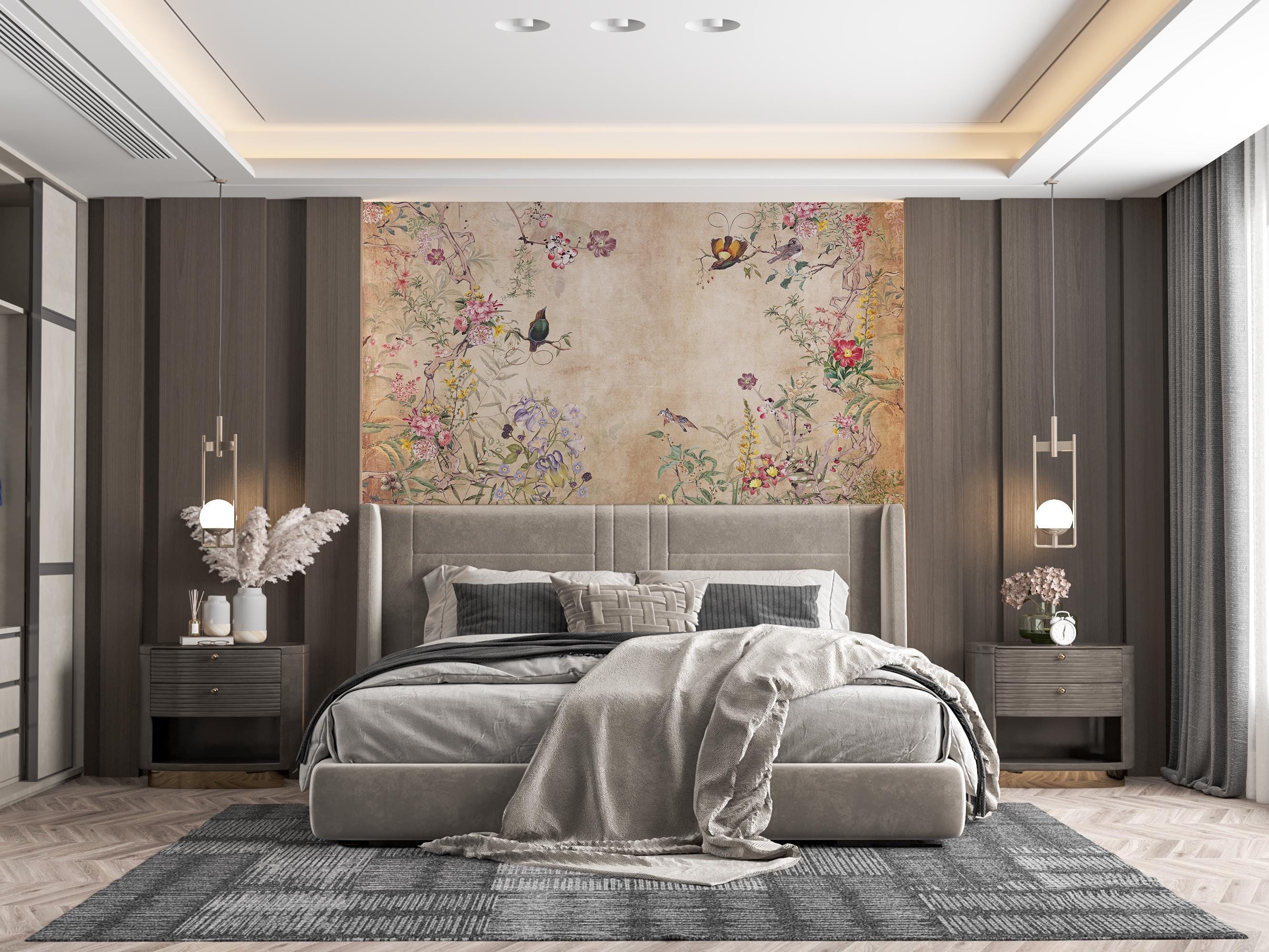 Vintage Tree Branch Mural Wallpaper: Colorful Floral Wall Decor - Etsy