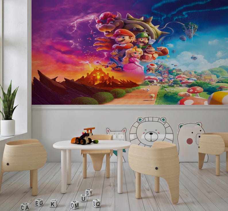 Super Mario Bros, Removable Wallpaper, Kids Room Wall, Peel Stick ...
