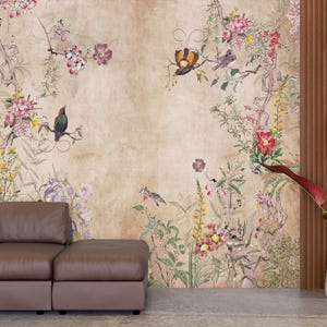 Vintage Tree Branch Mural Wallpaper: Colorful Floral Wall Decor - Etsy