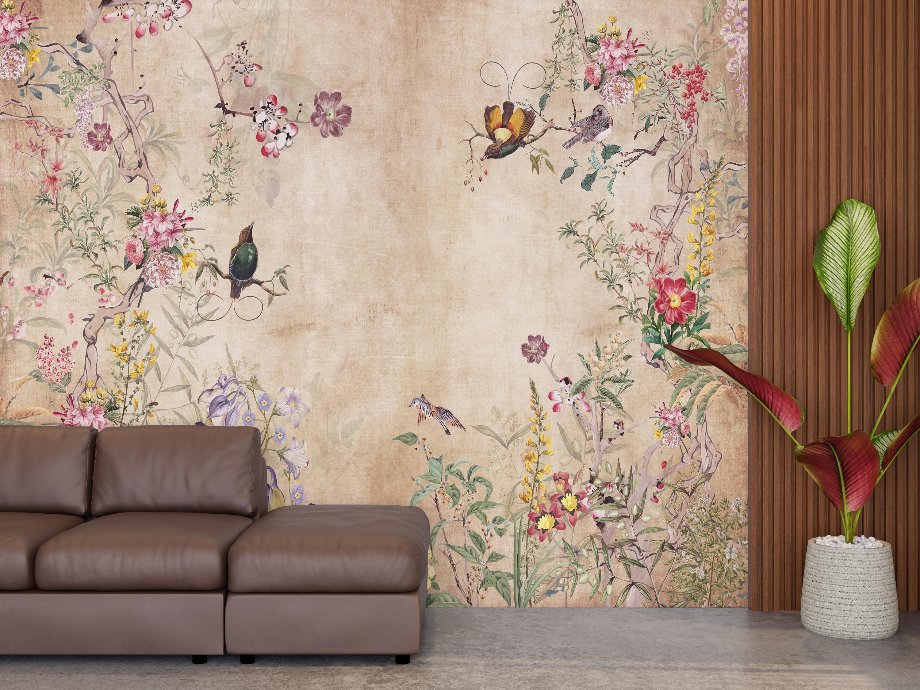 Vintage Tree Branch Mural Wallpaper: Colorful Floral Wall Decor - Etsy