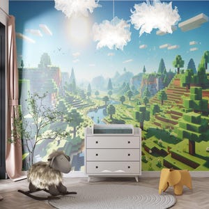 Minecraft Peel Stick Wallpaper Mural, Digital Printing, Wallpaper for ...
