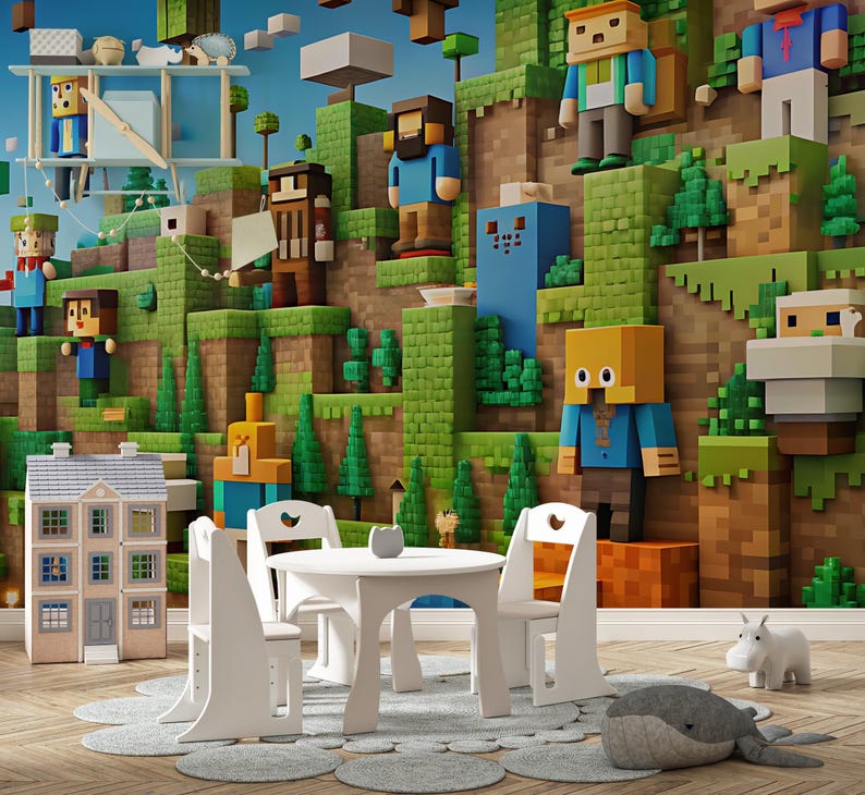 Peel and Stick Pixel Art Wallpaper - Quirky Kids Room Wall Mural - Etsy