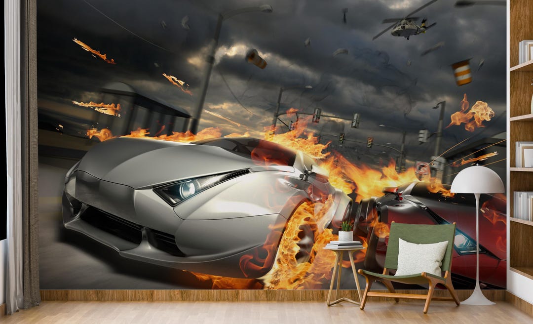 Peel and Stick Racing Cars Wallpaper - Boys' Bedroom Action Theme Wall ...