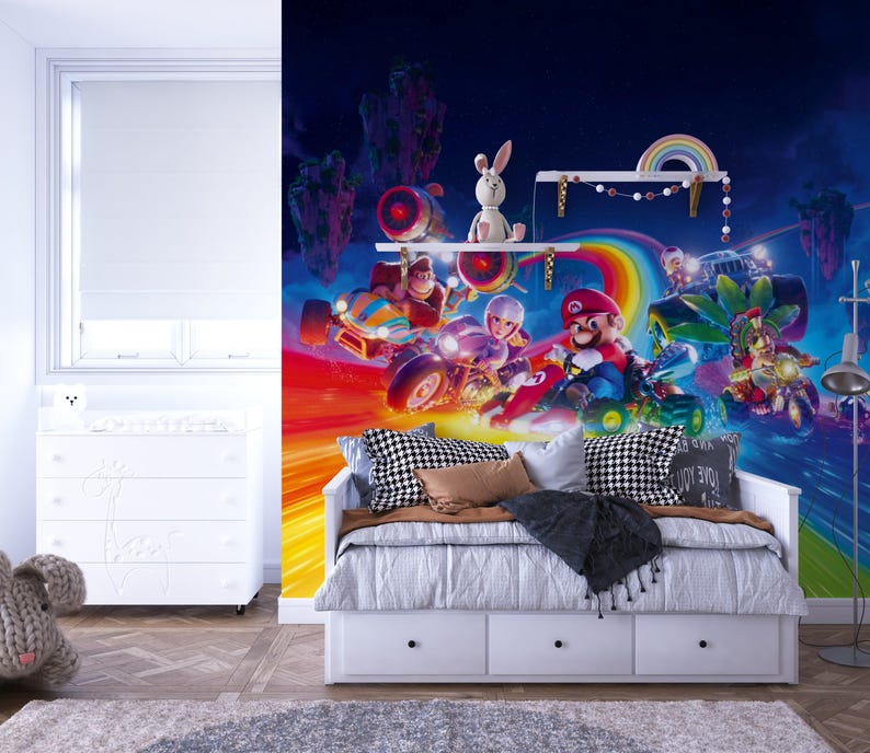 Peel and Stick Kart Theme Wallpaper - Vibrant Kids Gaming Room Wall ...