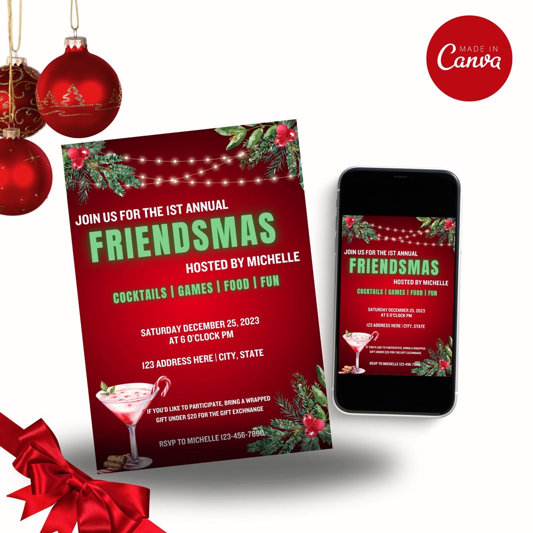Editable Friendsmas Evite, Christmas Invitation, Friendsmas Invite ...