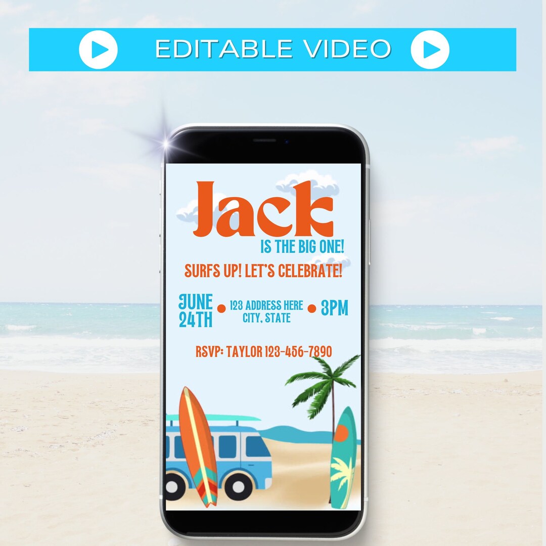 Surfs Up! Editable Surf Evite, Beach Birthday Invitation, First ...