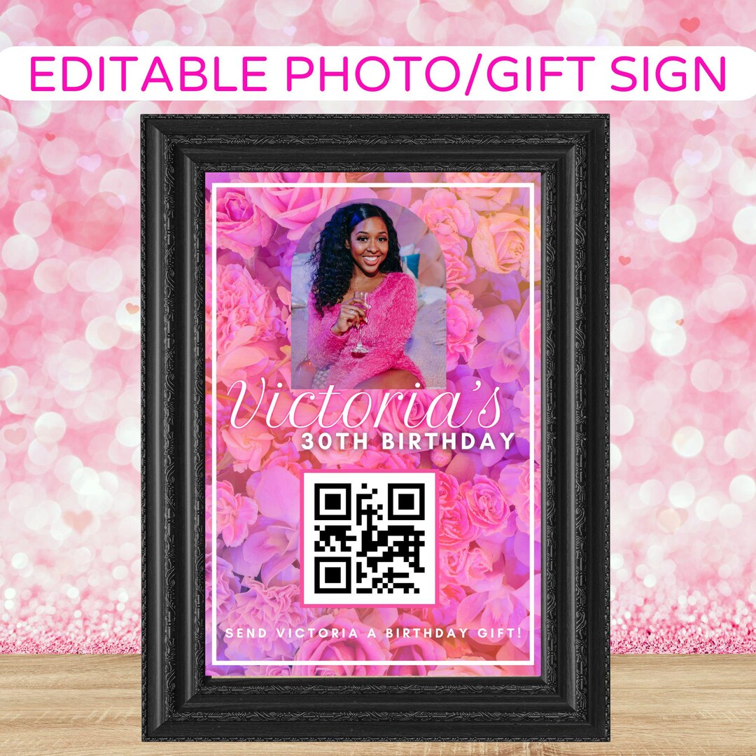 Pink Birthday QR Sign Template, Gift Payment Sign, Payment Scan Sign ...
