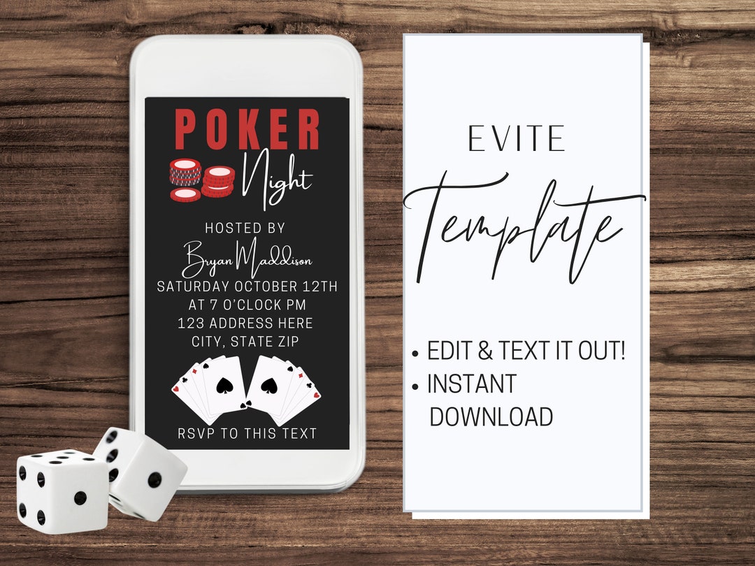 Poker Night Evite, Game Night Invitation, Poker, Cards Invite, Text ...