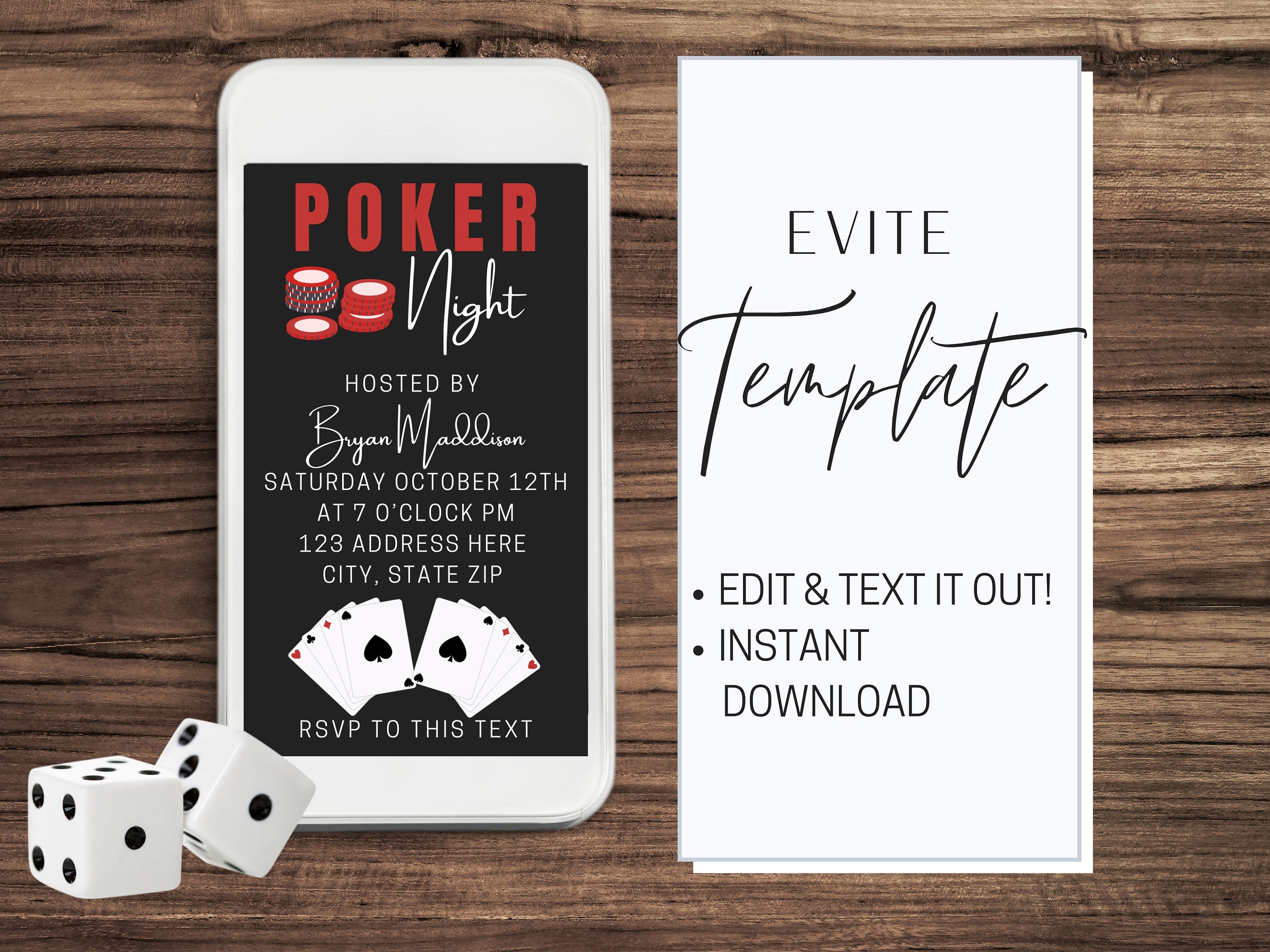 Poker Night Evite Game Night Invitation Poker Cards Invite | Etsy