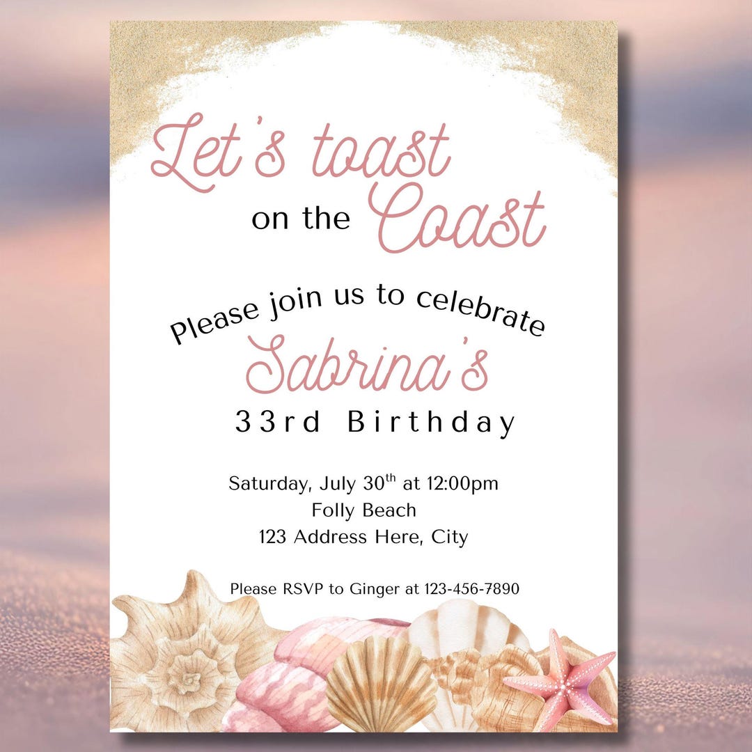 Editable Coastal Theme Invitation, Seashells Evite, Beach Invite ...