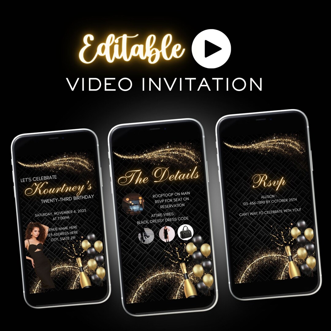 Editable Birthday Video Invite, Birthday Video, Brthday Party, Canva ...