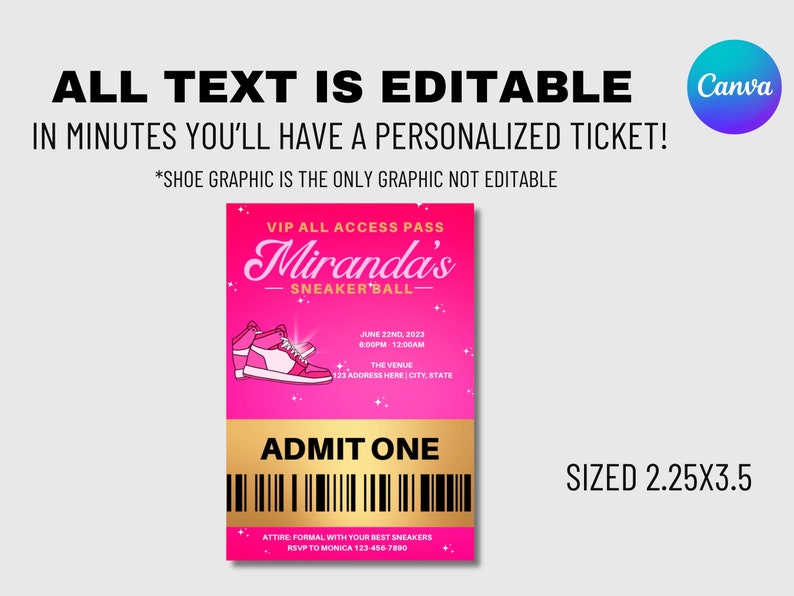 Editable VIP Sneaker Ball Pass, Canva Template, VIP Pass Template ...