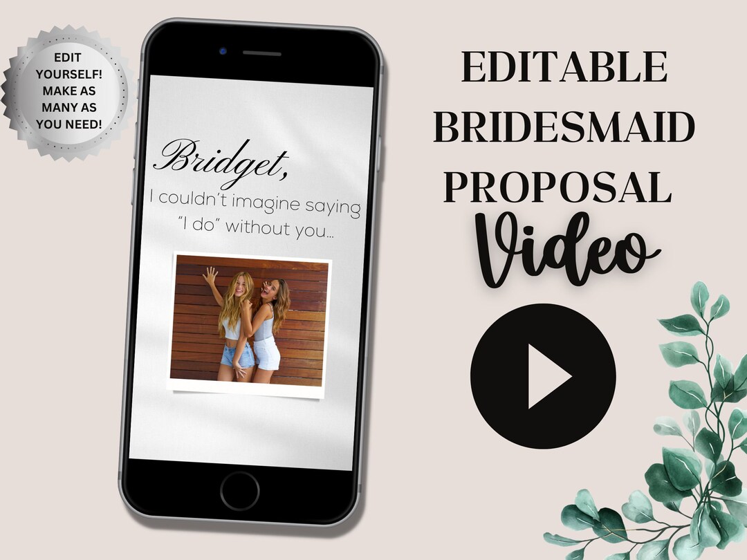 EDITABLE Bridesmaid Proposal Video Card, Text Message Card Video, Will ...