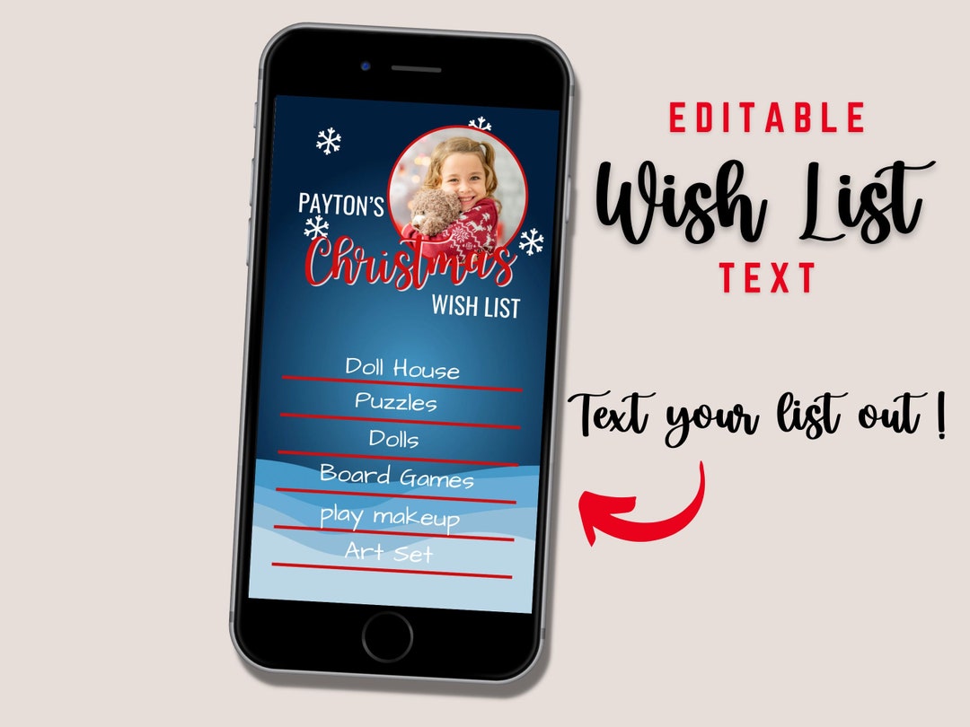 Christmas Wish List Text Message, Editable Wish List, Editable ...