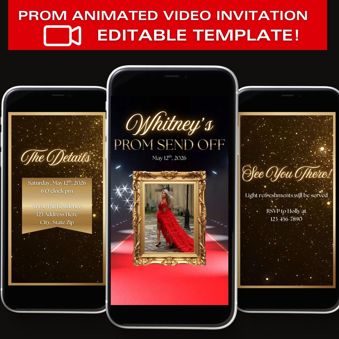 Prom Send off Video Invite, Red Carpet Prom Send Off, Video Template ...