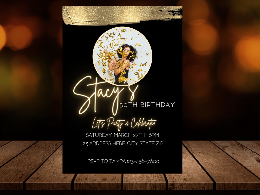 Editable Black and Gold Invitation, Digital Invite, Editable Evite ...