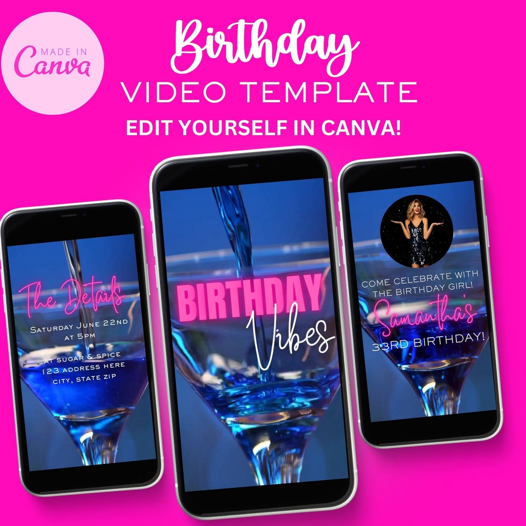 Editable Birthday Video Invite, Birthday Video, Birthday Party, Canva ...