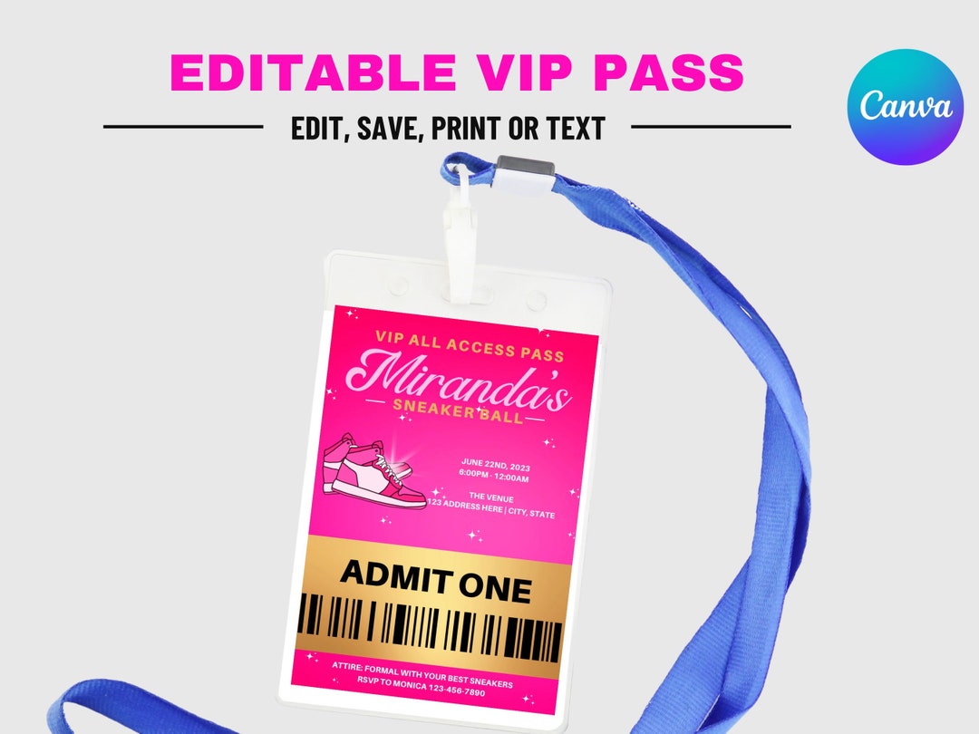 Editable VIP Sneaker Ball Pass, Canva Template, VIP Pass Template ...