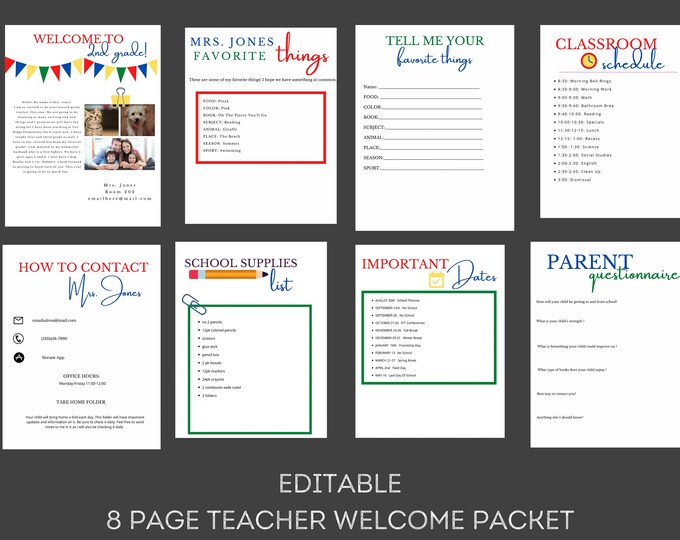 Teacher Welcome Packet, 8 Pages, Back to School Packet, Meet Your ...