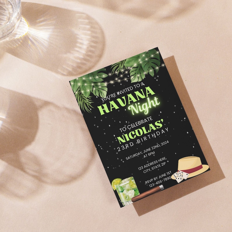 Havana Theme Invitation Template, Editable Birthday Evite, Havana ...