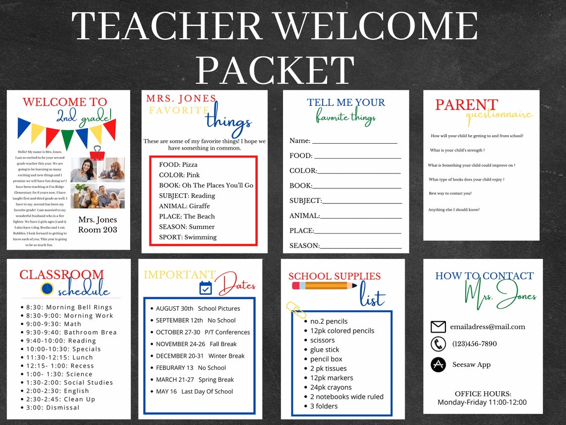 Teacher Welcome Packet 8 pages Back To School Packet Meet | Etsy