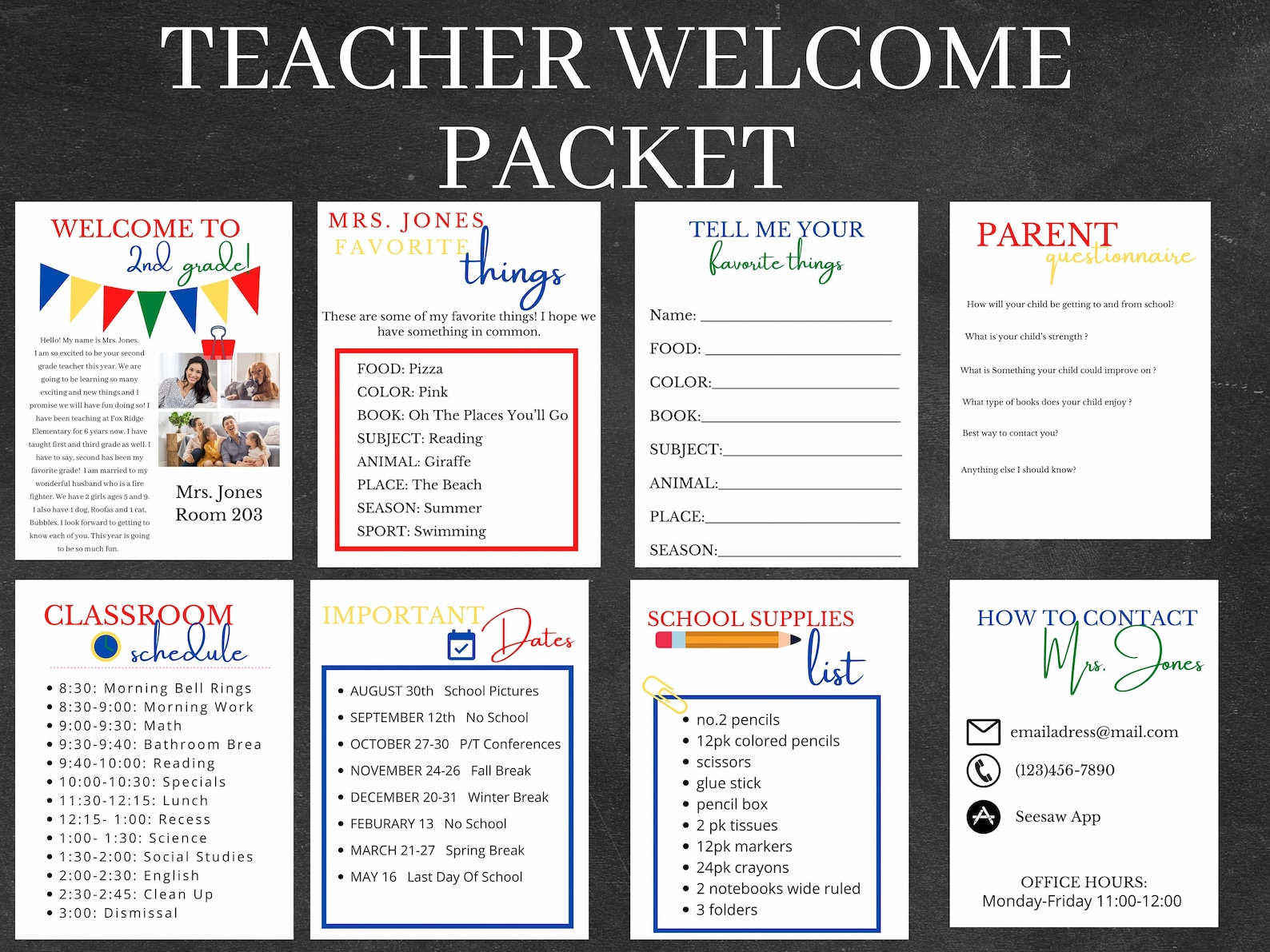 Teacher Welcome Packet 8 pages Back To School Packet Meet | Etsy