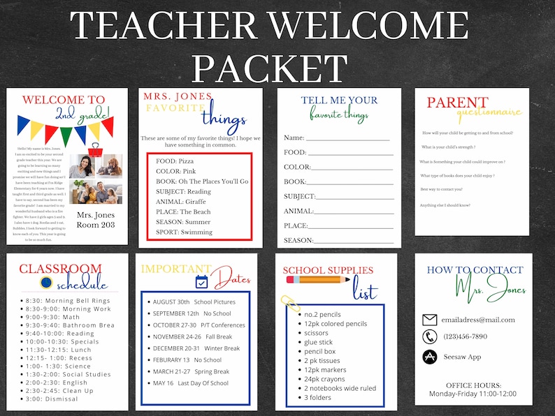 Teacher Welcome Packet 8 pages Back To School Packet Meet | Etsy