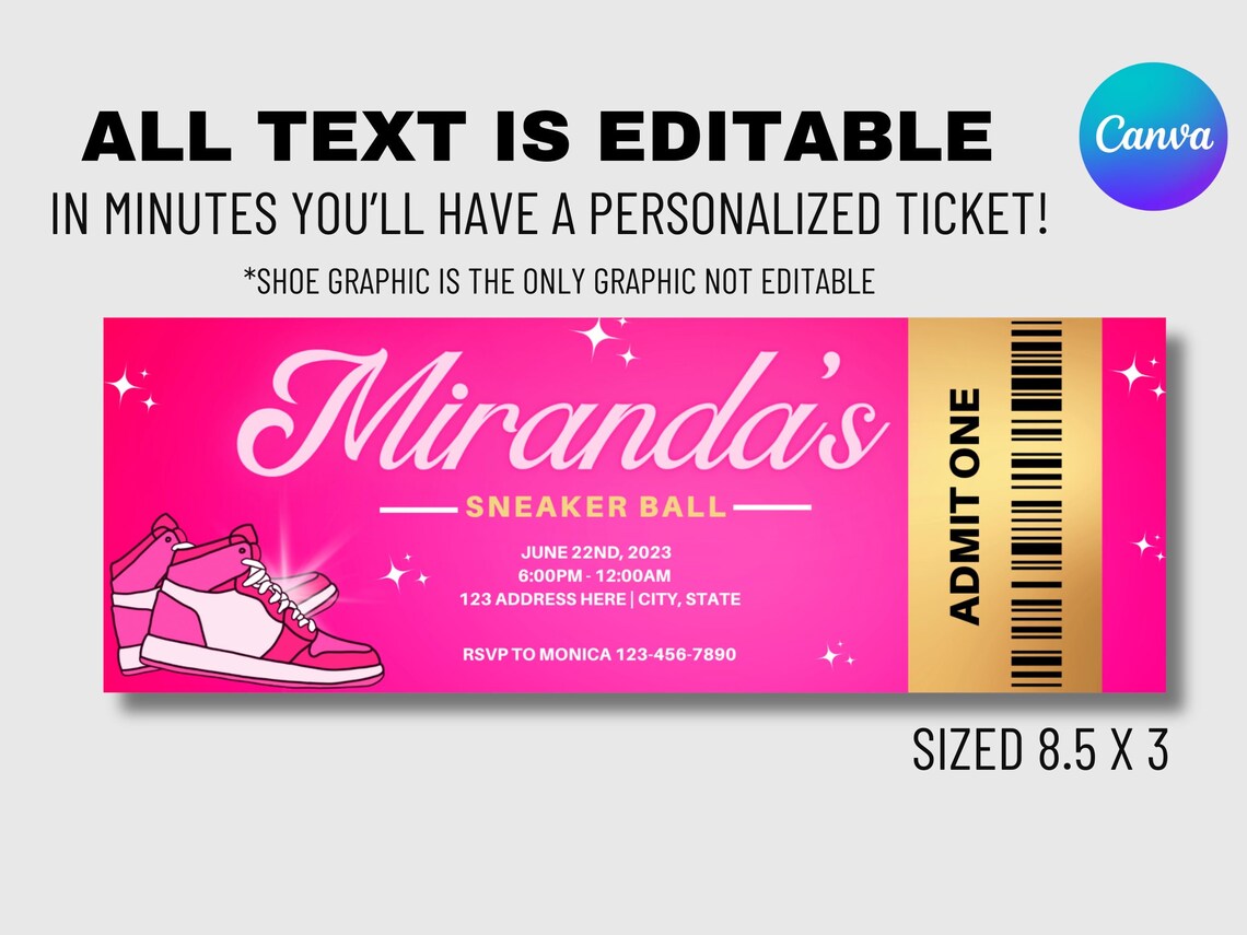 EDITABLE Sneaker Ball Ticket Template Ticket Invitation - Etsy