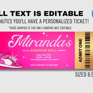 EDITABLE Sneaker Ball Ticket Template, Ticket Invitation, Editable ...