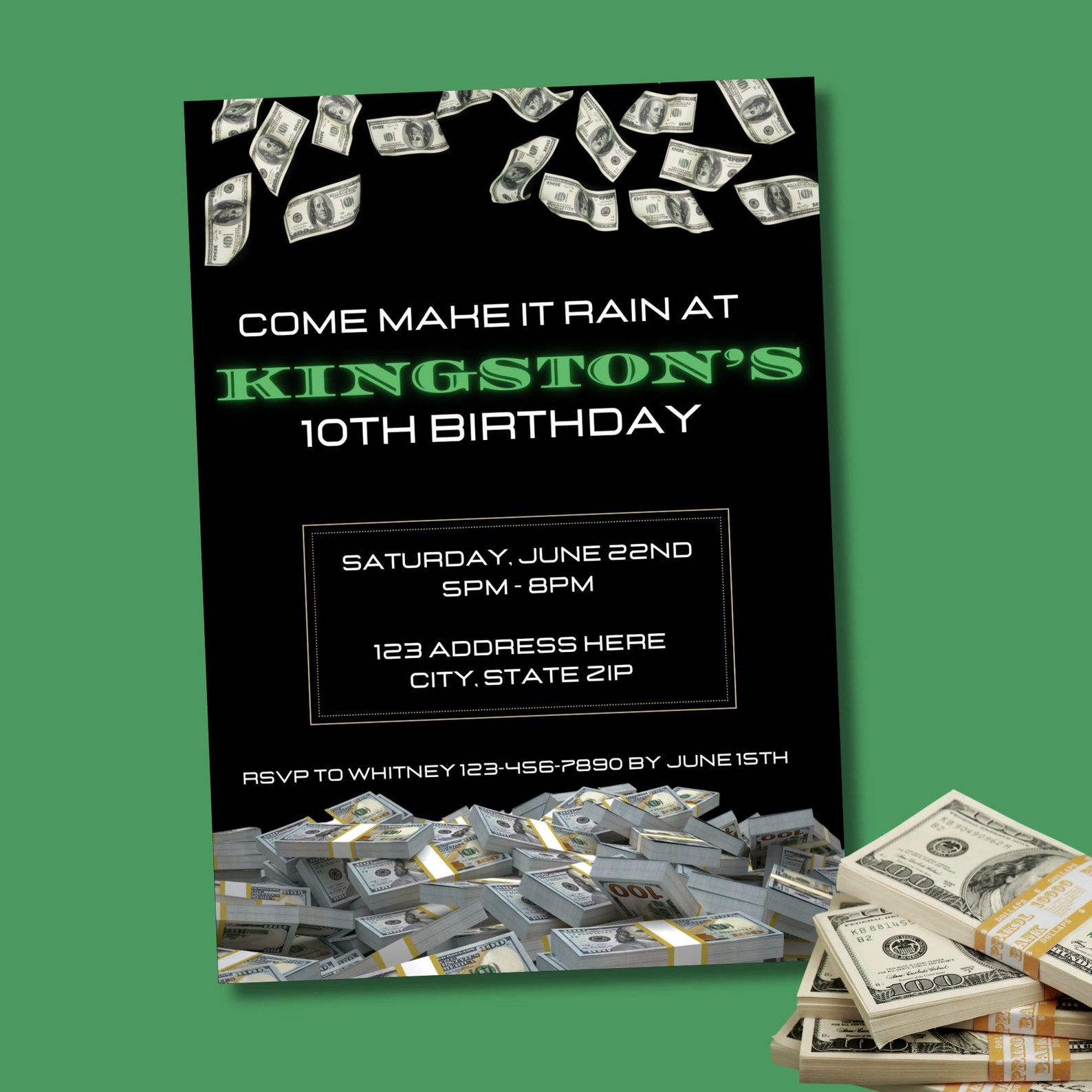 Money Theme Birthday Invitation, Money Evite, Make It Rain Invite ...