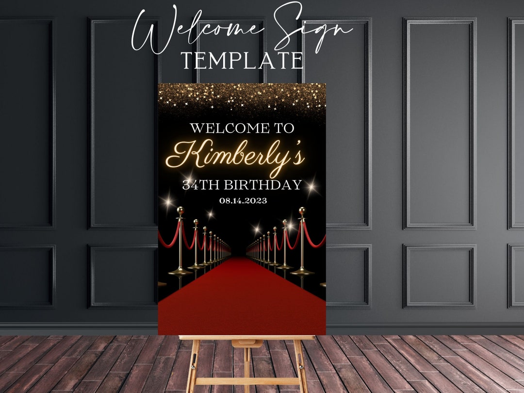 Red Carpet Welcome Sign Template, Welcome Sign Template, Canva Template ...
