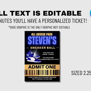 Editable VIP Sneaker Ball Pass, Canva Template, VIP Pass Template ...