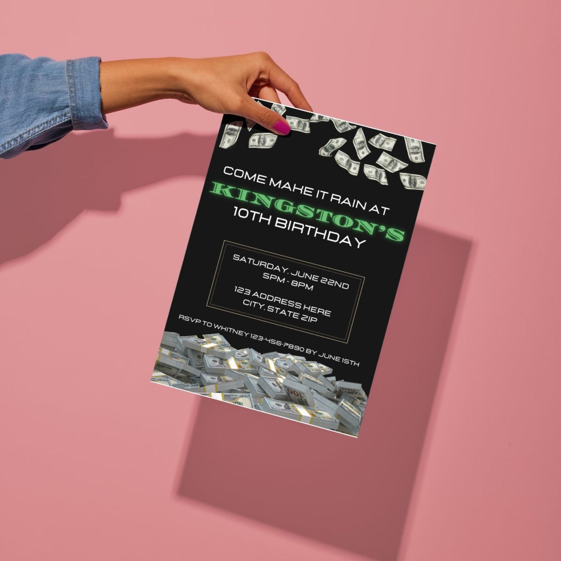 Money Theme Birthday Invitation, Money Evite, Make It Rain Invite ...