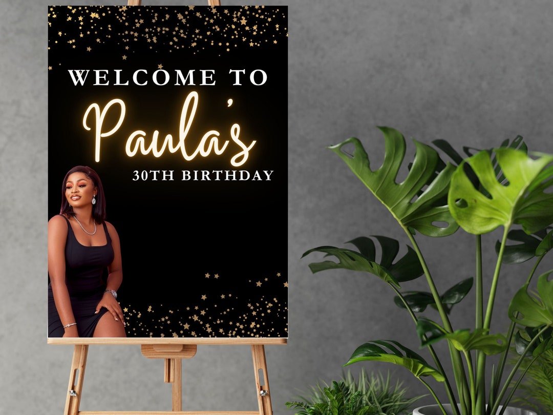 Black & Gold Birthday Sign Template, Editable Birthday Sign, Birthday ...