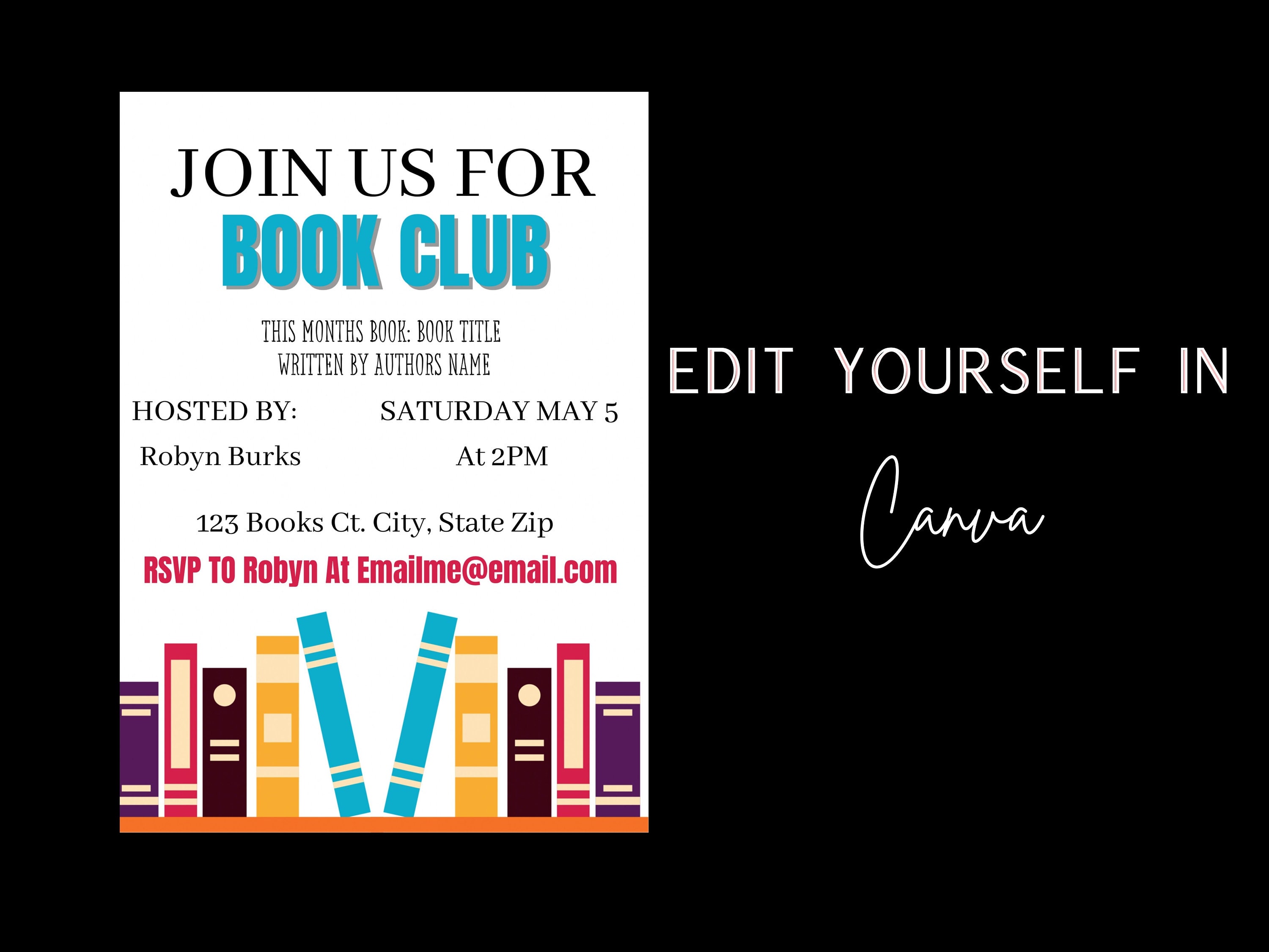 Editable Book Club Invitation Invitation Template Book Club - Etsy UK