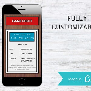 Game Night Evite, Game Night Invitation, Text Invitation, Monopoly ...