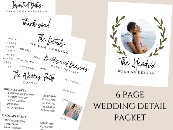 EDITABLE Wedding Details Packet 6 Pages Canva Template - Etsy