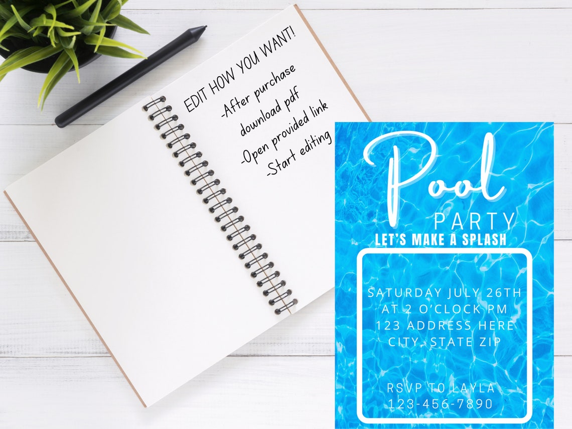 Pool Party Digital Invitation 5x7 Editable Invitation Canva | Etsy