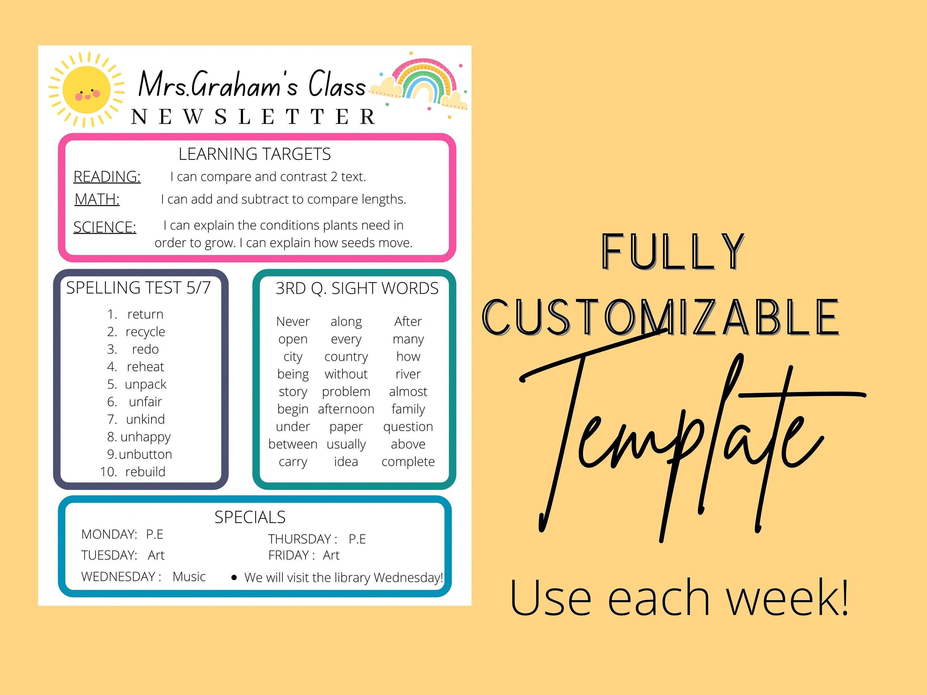 Editable Teacher Weekly Newsletter Template Classroom | Etsy