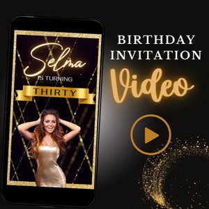 Gold and Black Video Invitation, Birthday Evite, Birthday Invite, Video Invitation, Video Evite ...