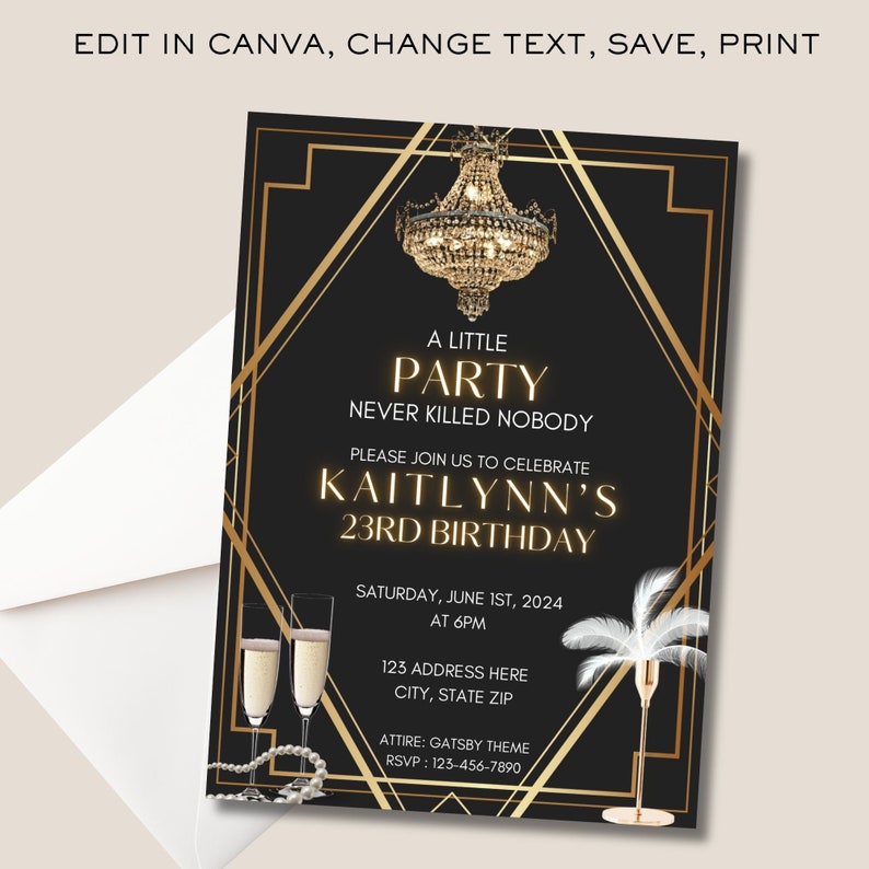 Roaring 1920 Invitation Template, Gatsby Birthday Evite, Gatsby ...